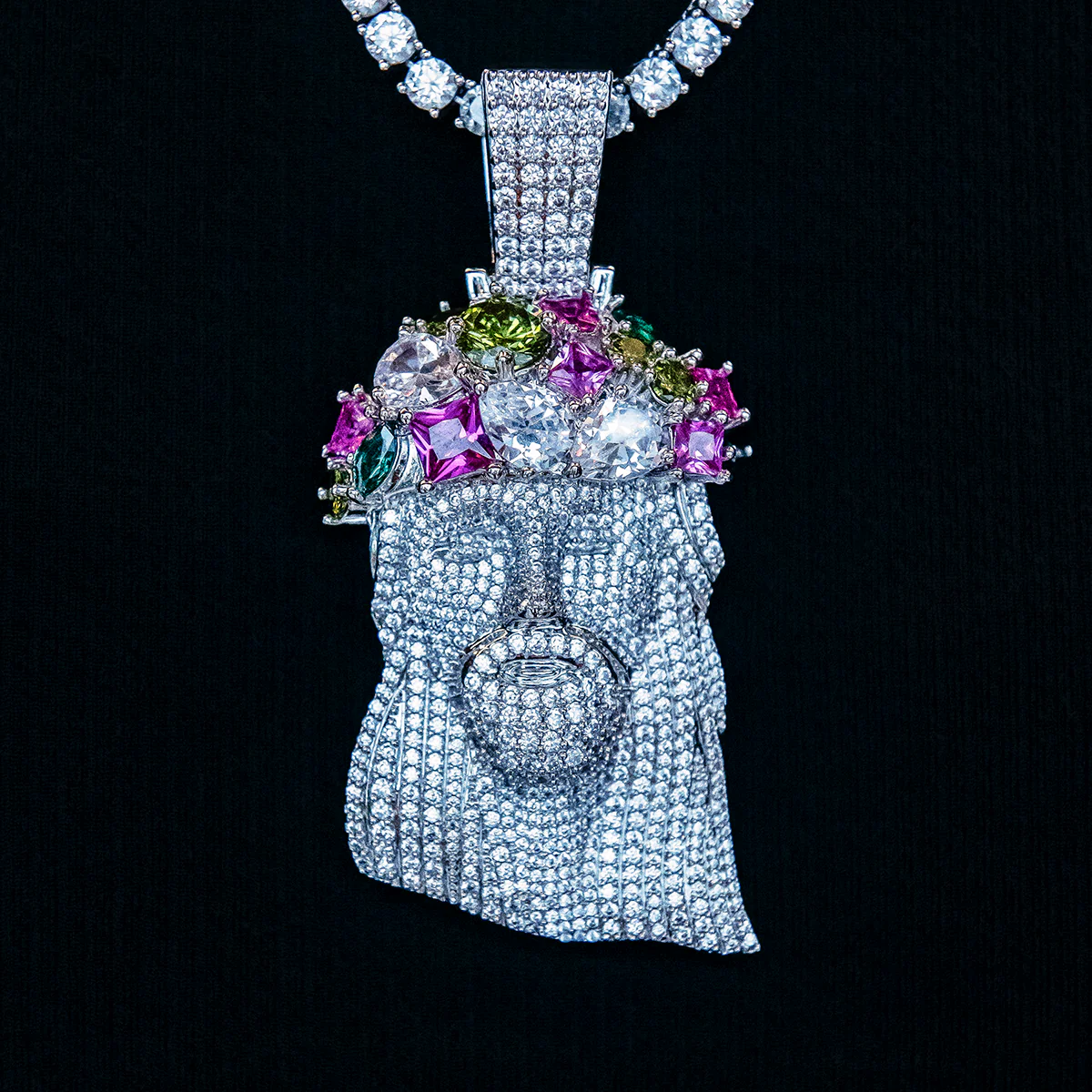 Multicolor Diamond Portrait Of Jesus Pendant | Diamond Religious ...