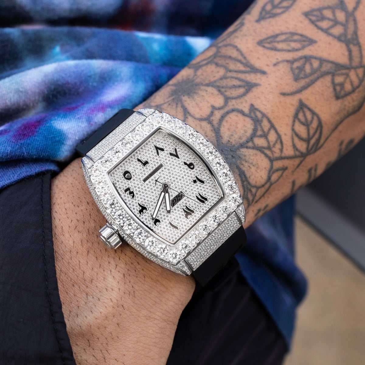 40MM Perennial Era® Watch Arabic- Fully Iced W/ Rubber Strap - The GLD ...
